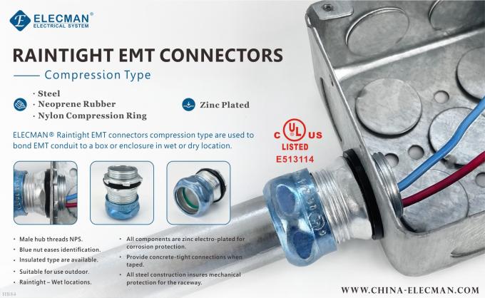 Steel Raintight Compression 4 Inch EMT Connector EMT Conduit To Box Type