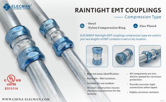 3 Inch Raintight EMT Coupling Compression Fittings Steel Material