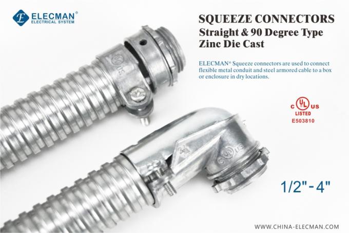 90 Degree Flexible Conduit Fittings Zinc Electrical Squeeze Connector 2 ...
