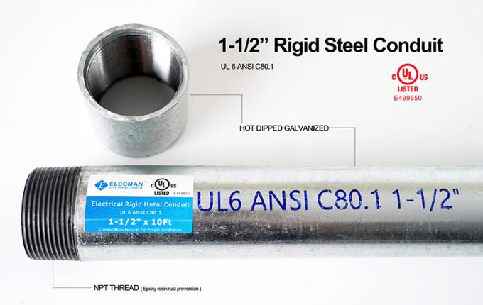 1-1/2" Rigid Steel Conduit Hot Dipped Galvanized RSC Conduit UL6 ANSI 80.1